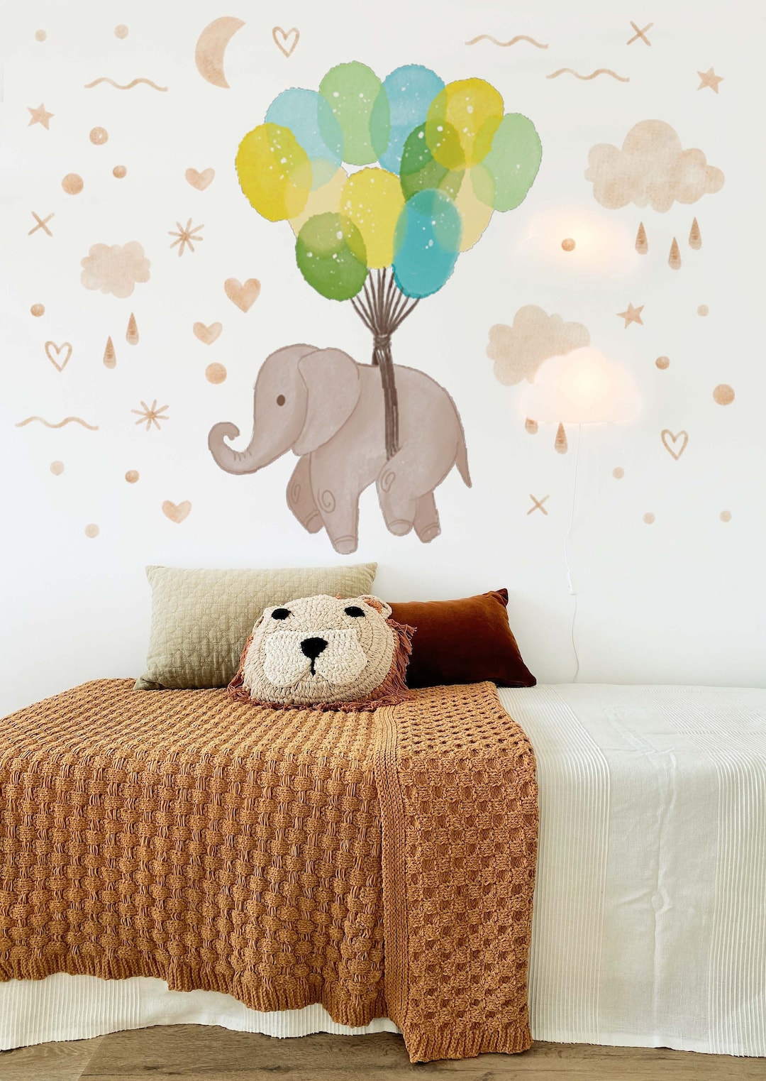 Elephant Balloons Wall Decal Clouds Moon Heart Stars Stickers, LF255 - Etsy