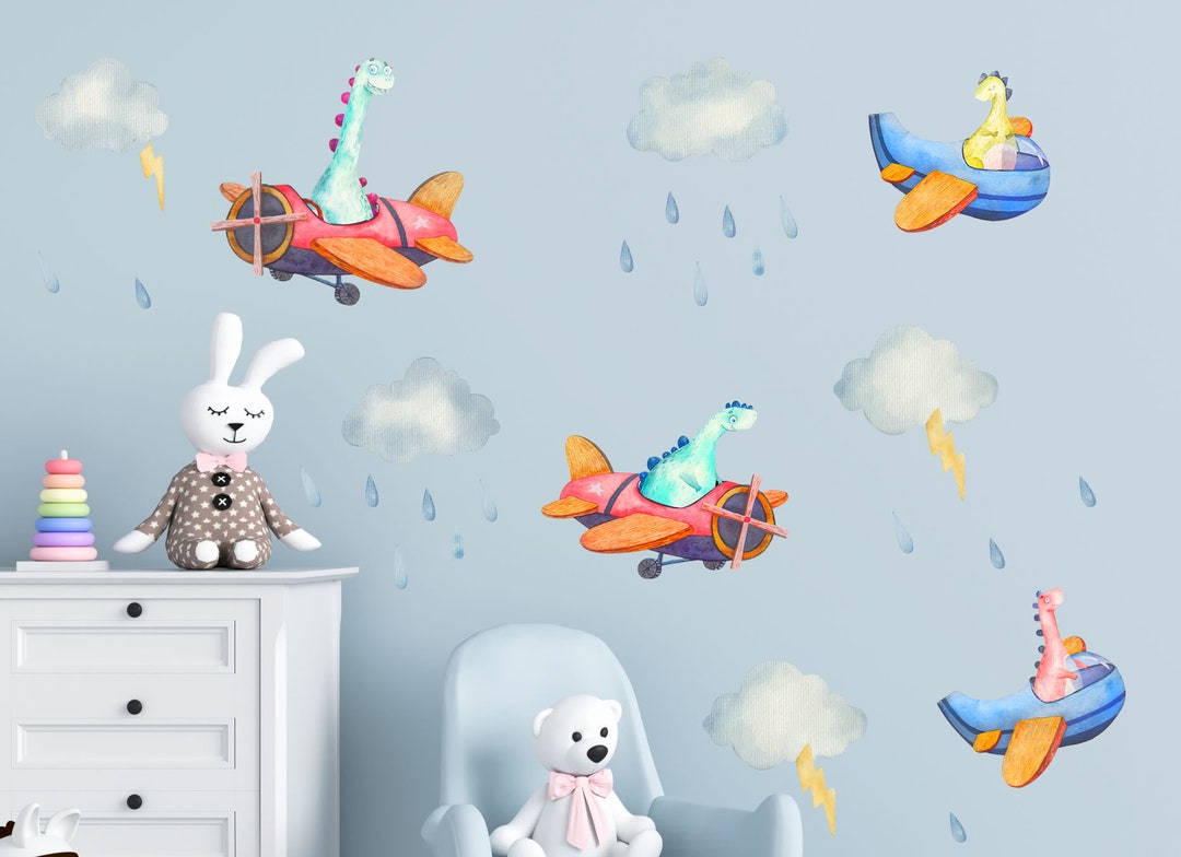 Dinosaurs Wall Stickers Airplanes Decals Clouds Raindrops, KL 0028 - Etsy