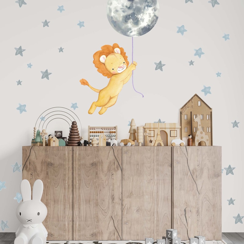 Wall Lion Moon Sticker - Etsy