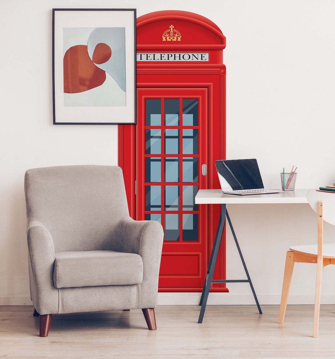 Red British Phone Booth Wall Decal – Vintage London Telephone Box ...