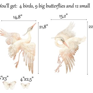 Watercolor Stork Heron Butterfly Wall Stickers Nursery Pink Beige ...