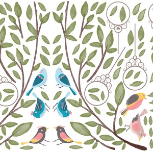 Large Tree Branch Wall Sticker Birds Decals Greenery Twig Nature Boho Nursery Leaves Room ...