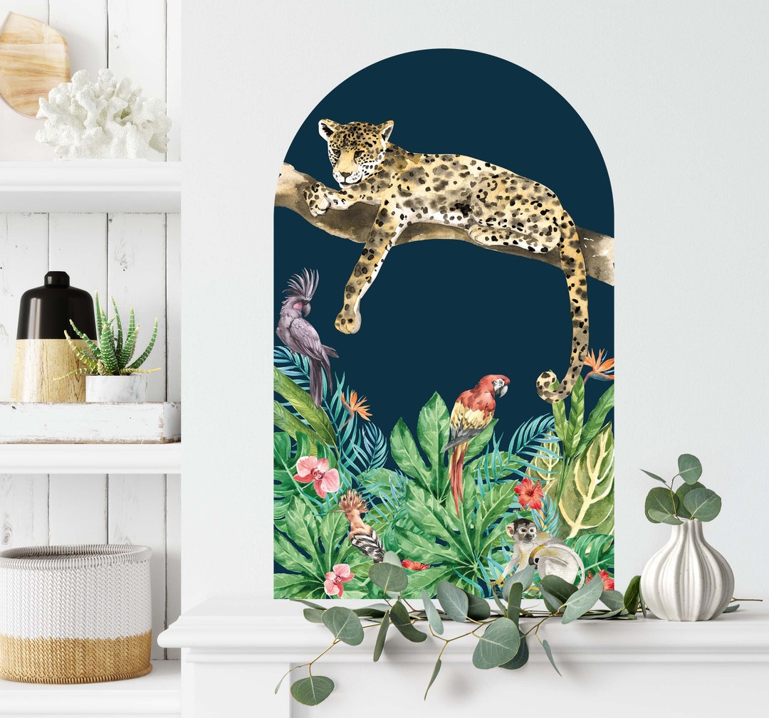 Boho Arch Cheetah Cat Wall Decal Tropical Flowers Stickers, LKL0070 - Etsy