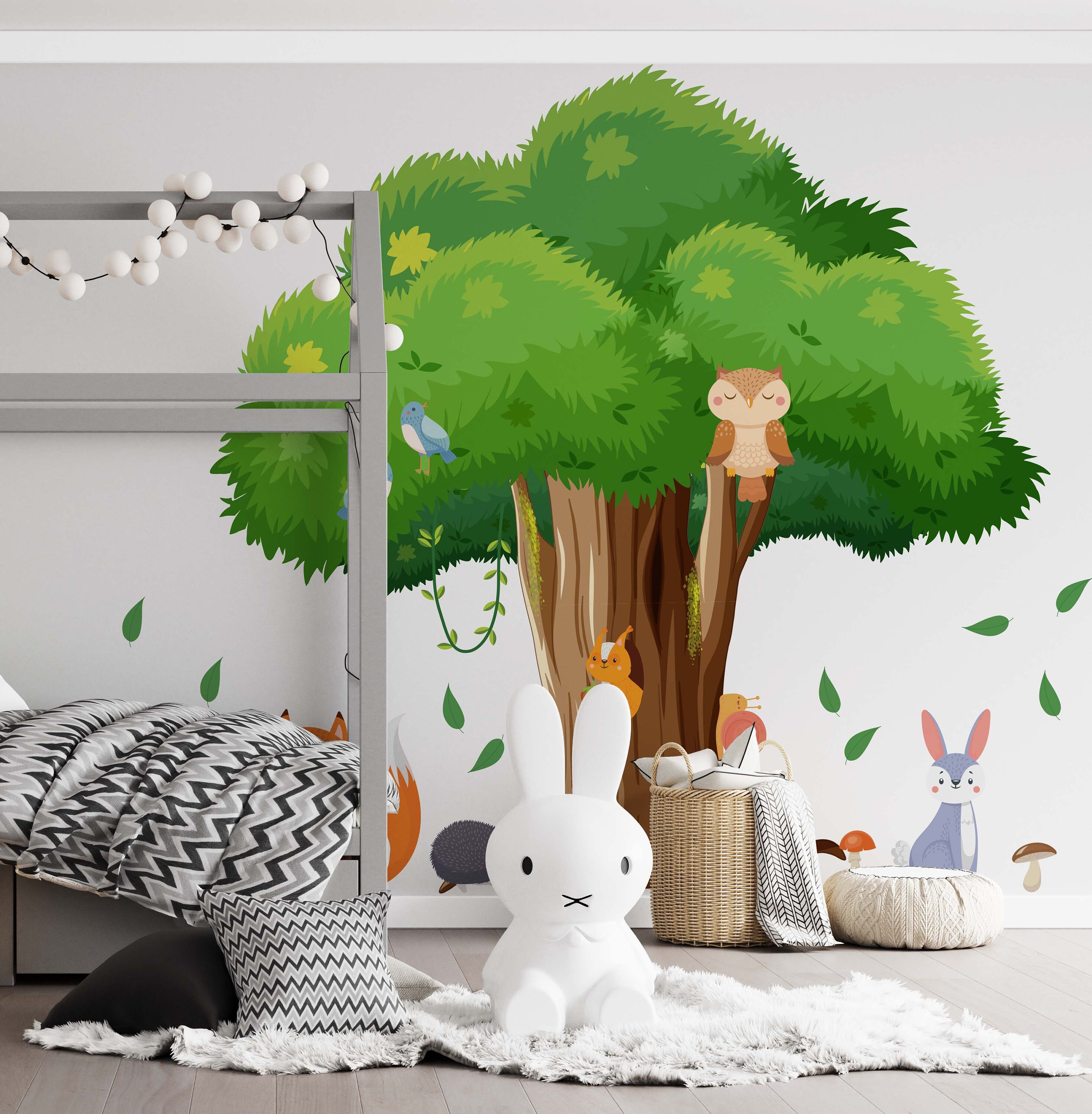Big Green Tree Sticker Forest Animals Wall Decals Fox Hare Hedgehog ...