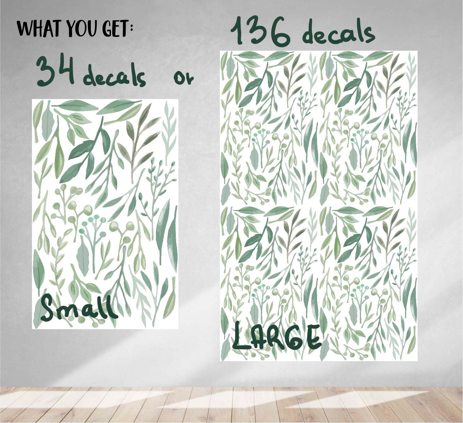 Greenery Wall Decals Watercolor Sticker Green Nursery Leaves - Etsy
