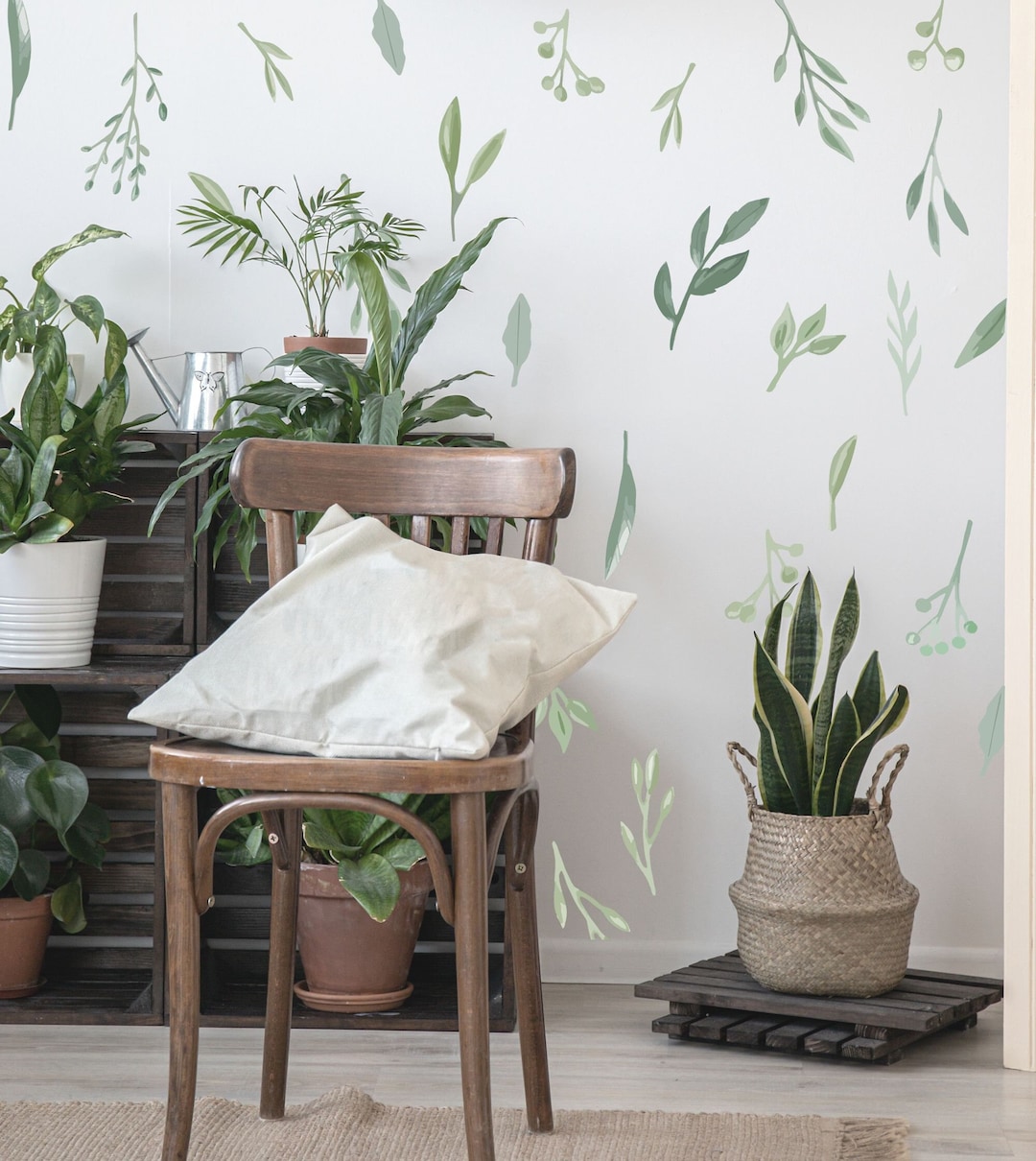 Greenery Wall Decals Watercolor Sticker Green Nursery Leaves Room ...