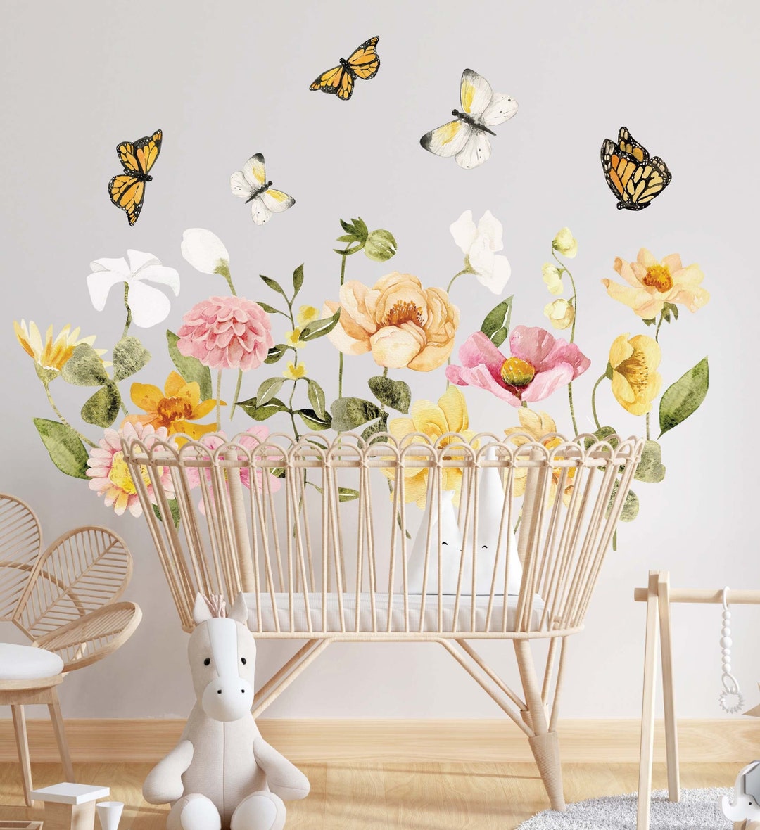 Field Flowers Wall Decals Wild Grass Stickers Butterflies, Nursery ...