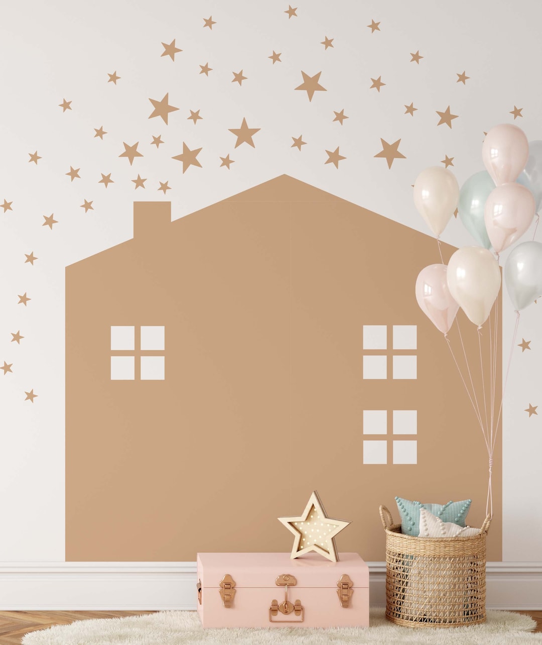 Large House Wall Decal With Stars, Kids Room Headboard Sticker, Nursery ...