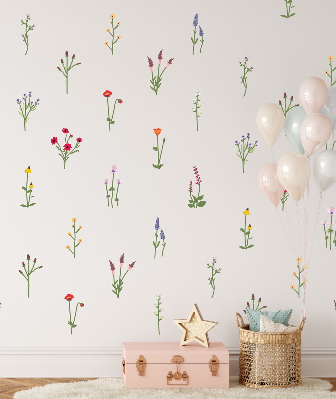 Watercolor Flower Greenery Wall Decals Wild Field Floral Nursery Nature ...