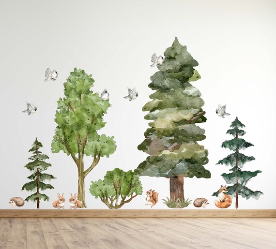 Forest Wall Decals Pine Trees Stickers Woodland Animals - Etsy