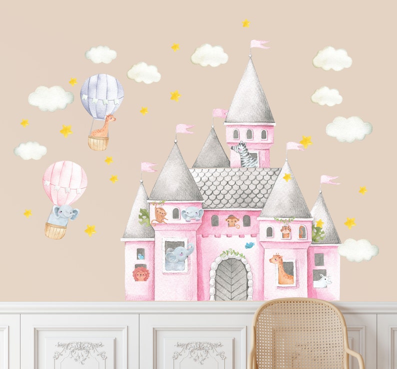 Castle Wall Decal Princess Pink Watercolor Sticker Safari | Etsy