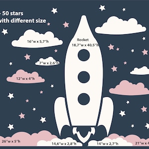Rocket Wall Decal Space Ship Large Sticker Boy Girl Bedroom Decor Stars ...