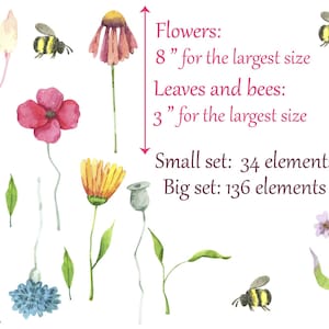 Watercolor Field Flowers Wall Decals Nursery Bee Floral Leaves Stickers ...