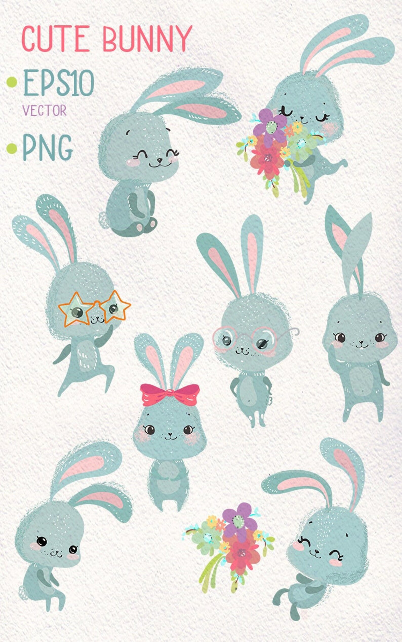 Bunny Rabbit PNG Clipart Instant Downloadeaster Commercial - Etsy