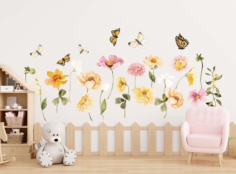 Field Flowers Wall Decals Wild Grass Stickers Butterflies, Nursery ...