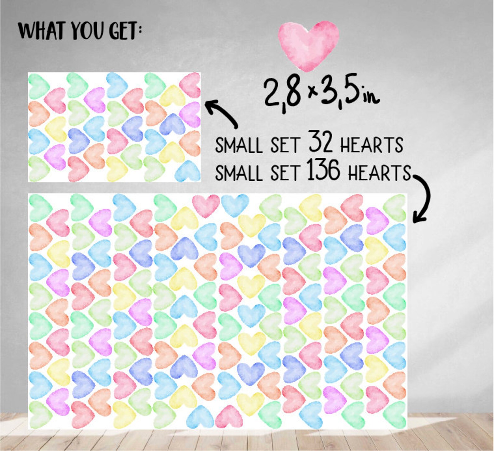 Watercolor Hearts Wall Decal, Rainbow Polka Dot Stickers LF091 - Etsy