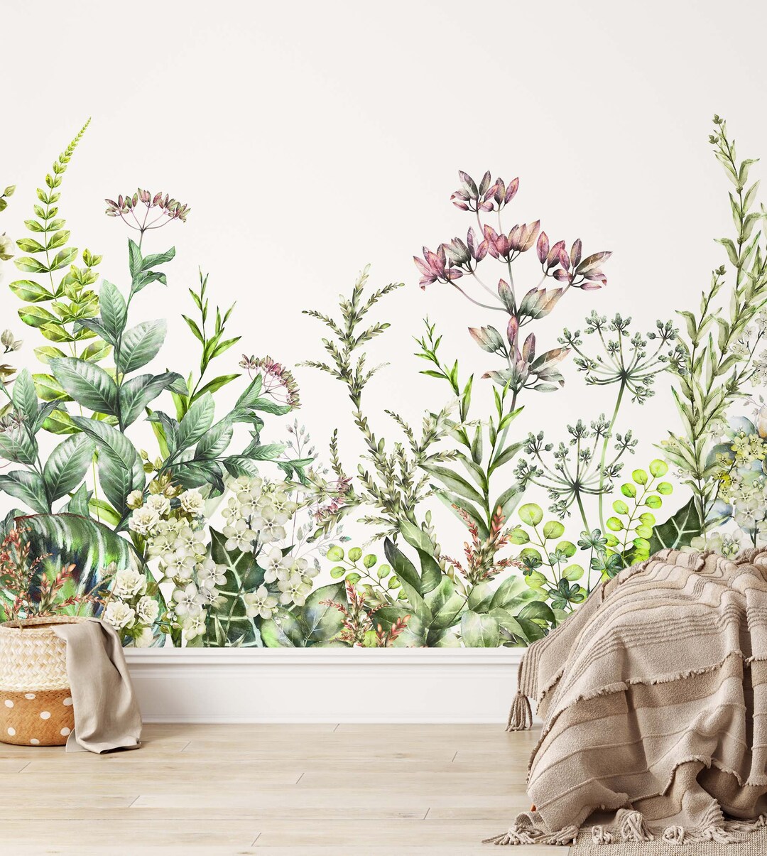 Flowers Wallpaper Field Wild Greenery Peel and Stick Removable Self ...
