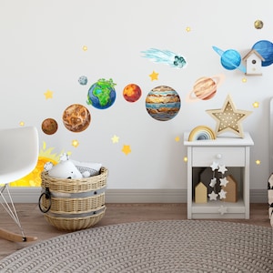 Solar System Sun Planets Wall Decals Space Stickers for Kids Room Decor ...