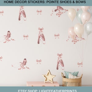 Ballerina Ballet Pointe Shoes Decals, Bows, Pink and White Wall Decor ...