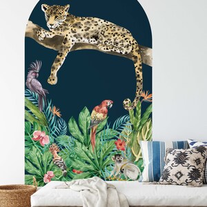 Boho Arch Cheetah Cat Wall Decal Tropical Flowers Stickers, LKL0070 - Etsy