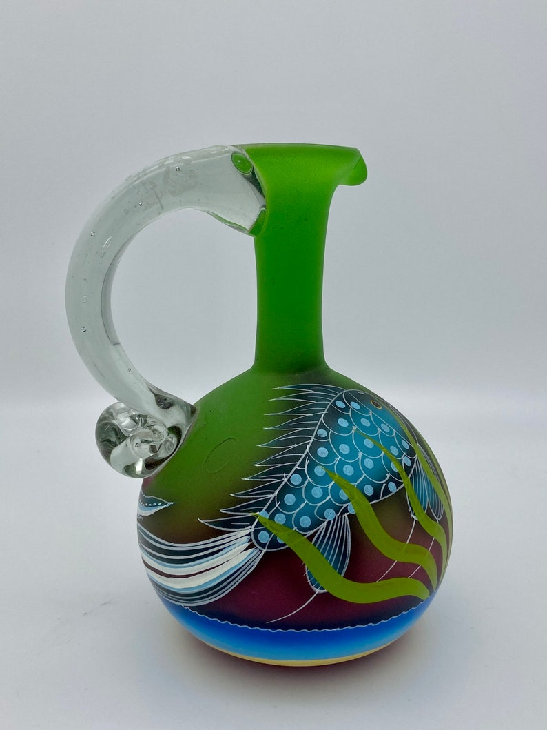 Hand Painted Glass Pitcher and Tall Shot Glasses Colorful Fish - Etsy