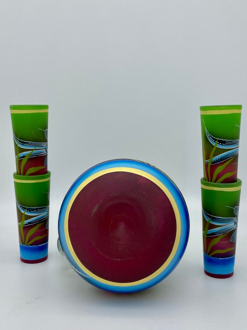 Hand Painted Glass Pitcher and Tall Shot Glasses Colorful Fish - Etsy