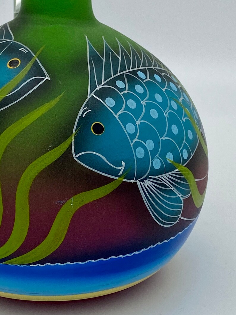 Hand Painted Glass Pitcher and Tall Shot Glasses Colorful Fish - Etsy