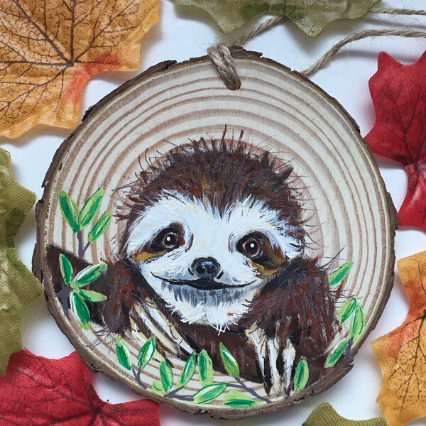 Sloth Wood Slice Ornament - Etsy