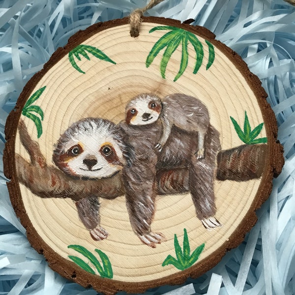 Sloth Wood Slice Ornament - Etsy