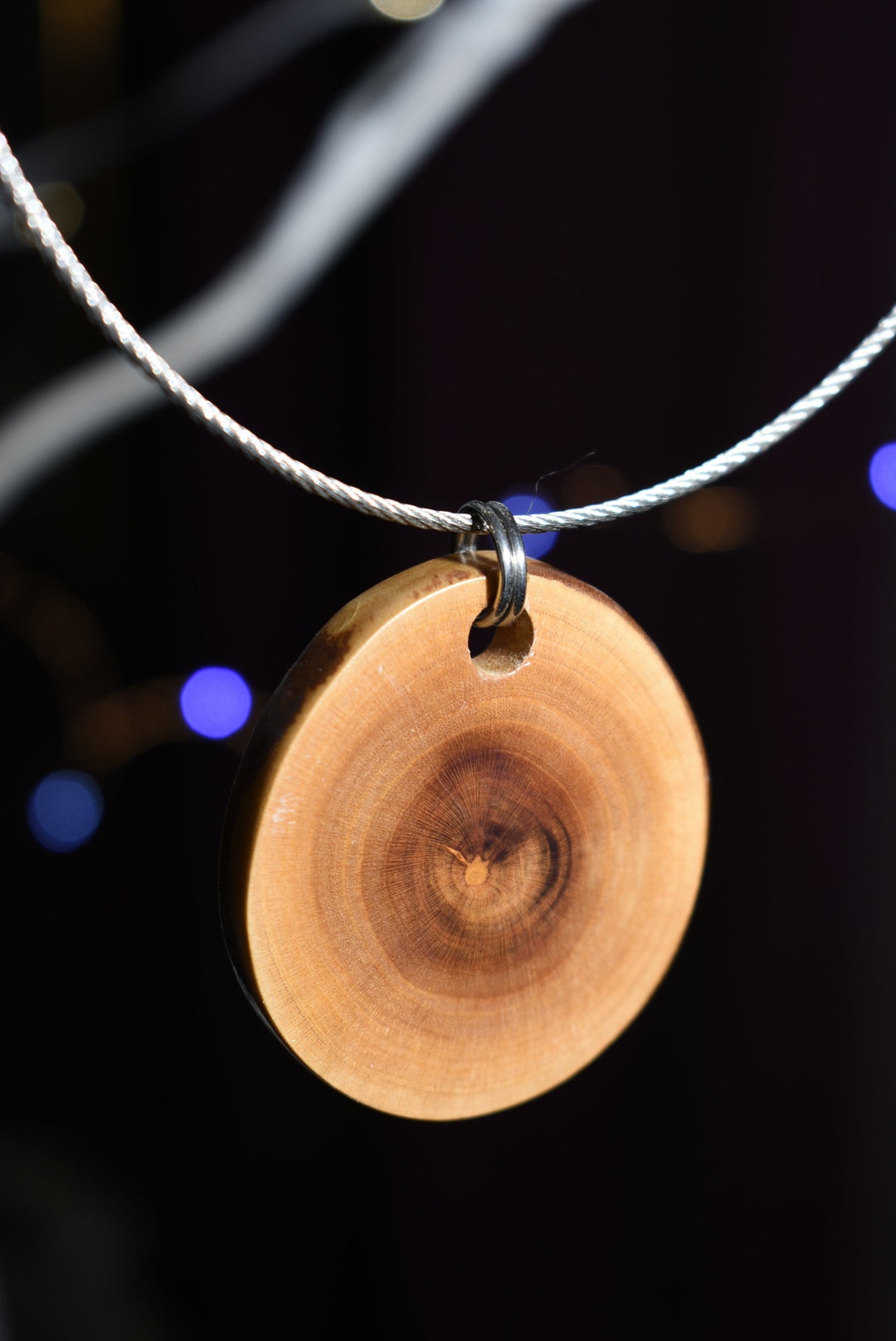 Handcrafted Eucalyptus Wood Slice Necklace on Stainless Steel Cable ...