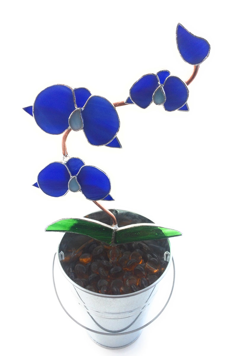 Blue Water Glass Orchid Stained Glass Flower Tiffany Style | Etsy