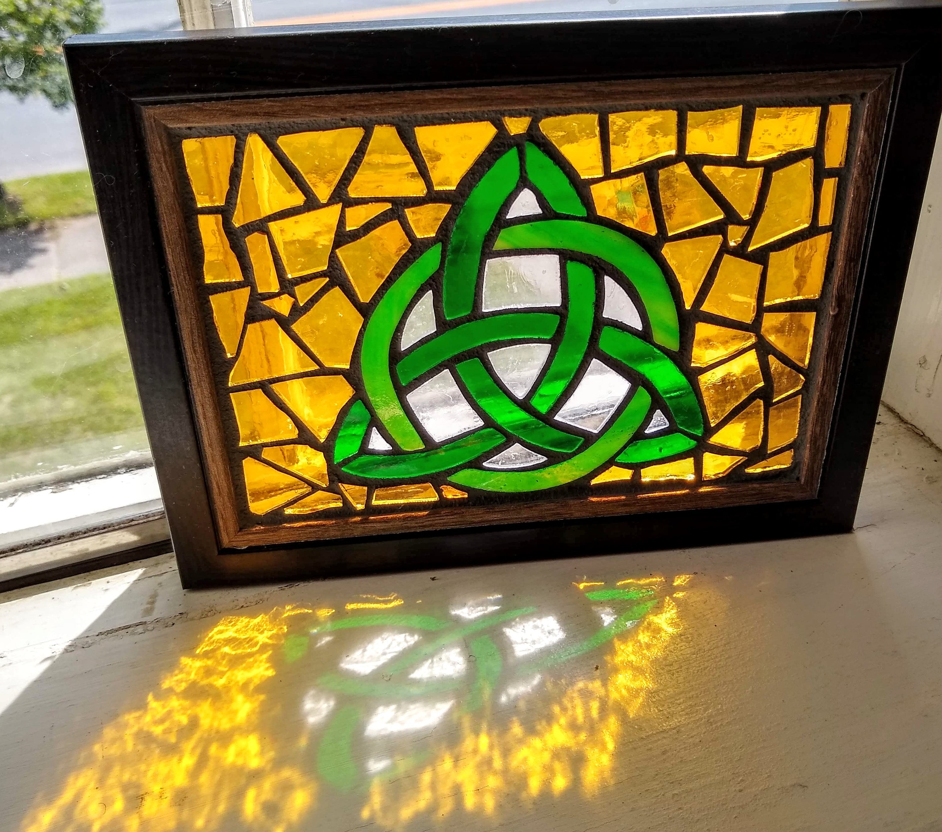 Celtic Trinity Knot Stained Glass Mosaic Art Panel in Frame 5 | Etsy