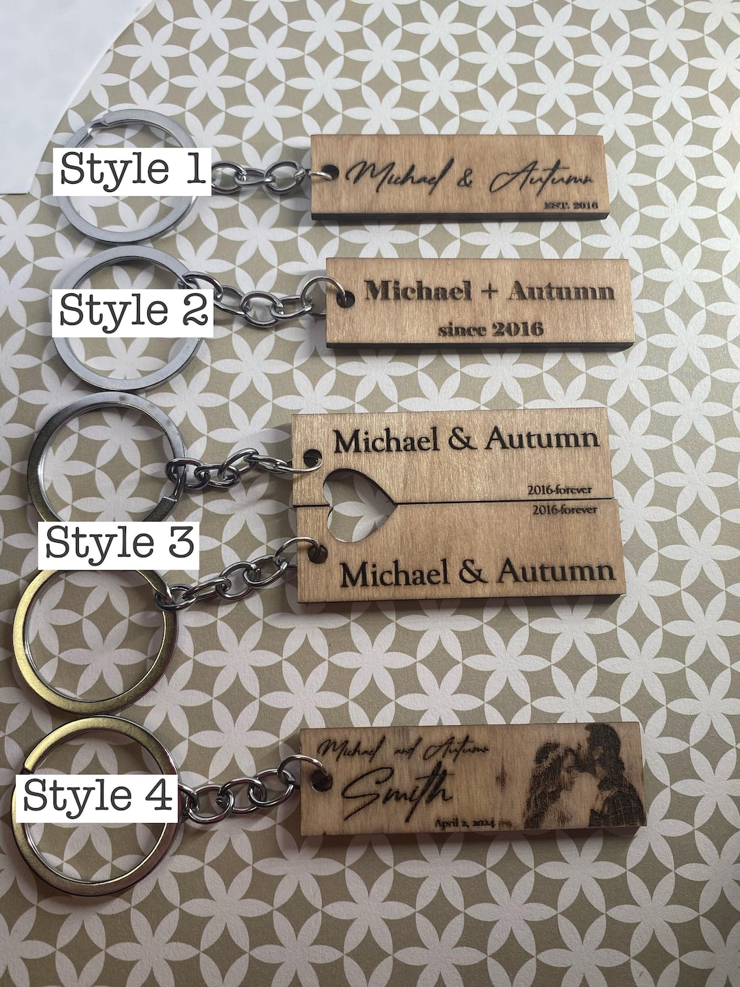 Custom Couple's Laser Engraved Wooden Keychain - Etsy