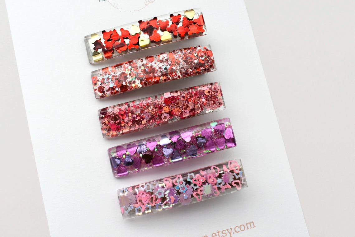 Valentine's Day Resin Bar Clips, Glitter Hair Clips - Etsy
