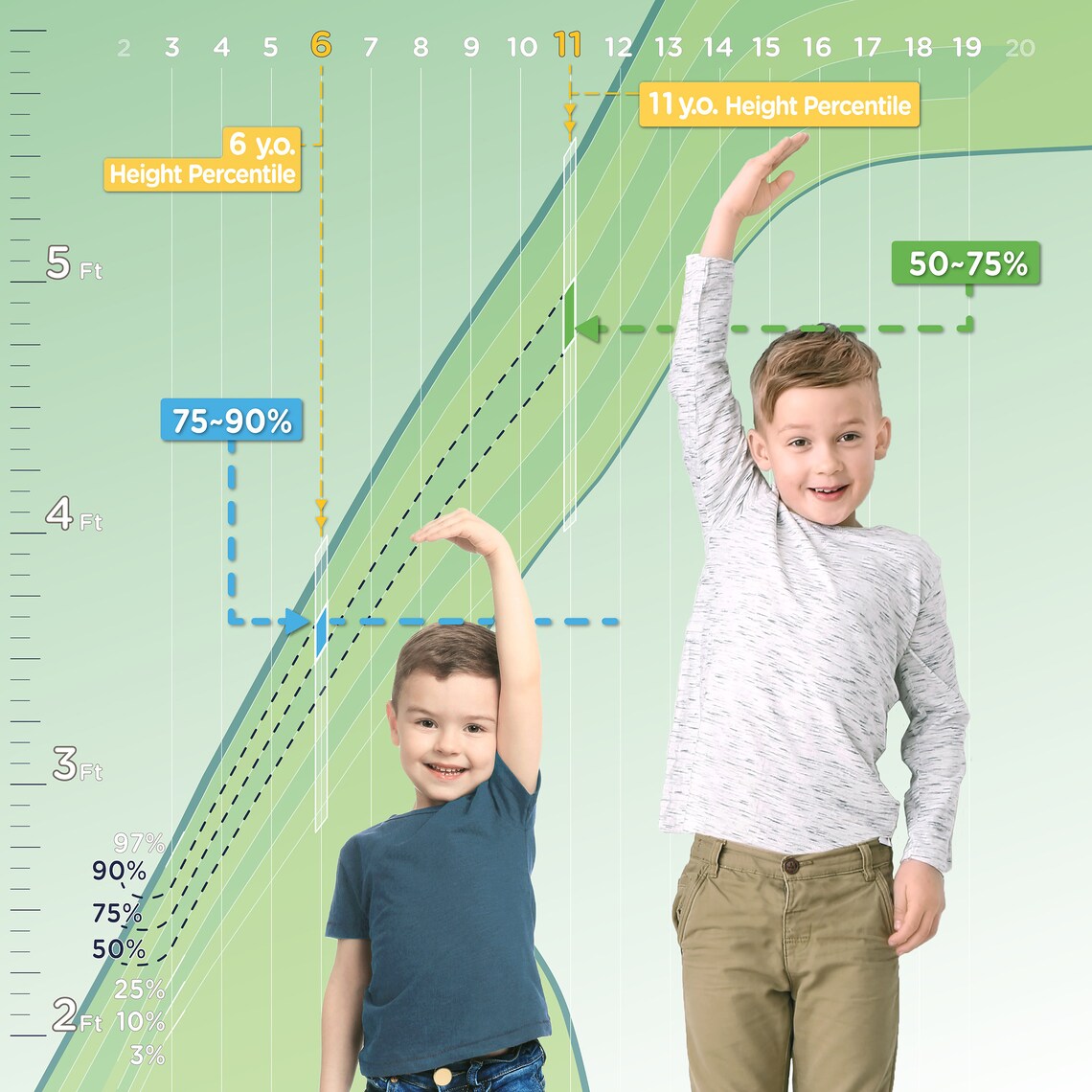 Watch Me Grow - 1:1 Scale Percentile Growth Chart for Kids, Dinosaur ...