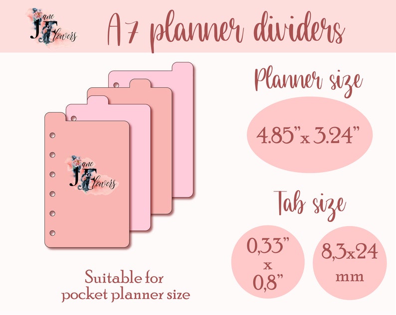 A7 Planner Tabs, A7 Top Tab Dividers Template, 4 Divider Pages, Pocket ...