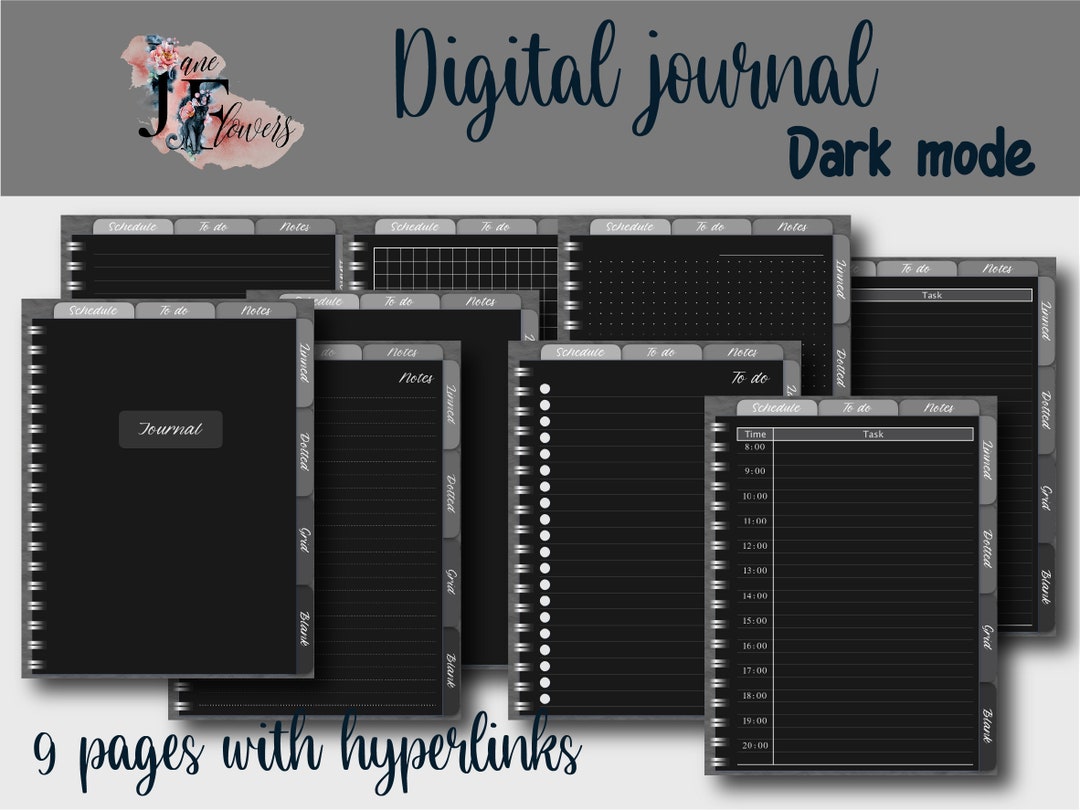 Goodnotes Journal Dark Mode, Cute Digital Notes, Linned Journal, Dotted ...