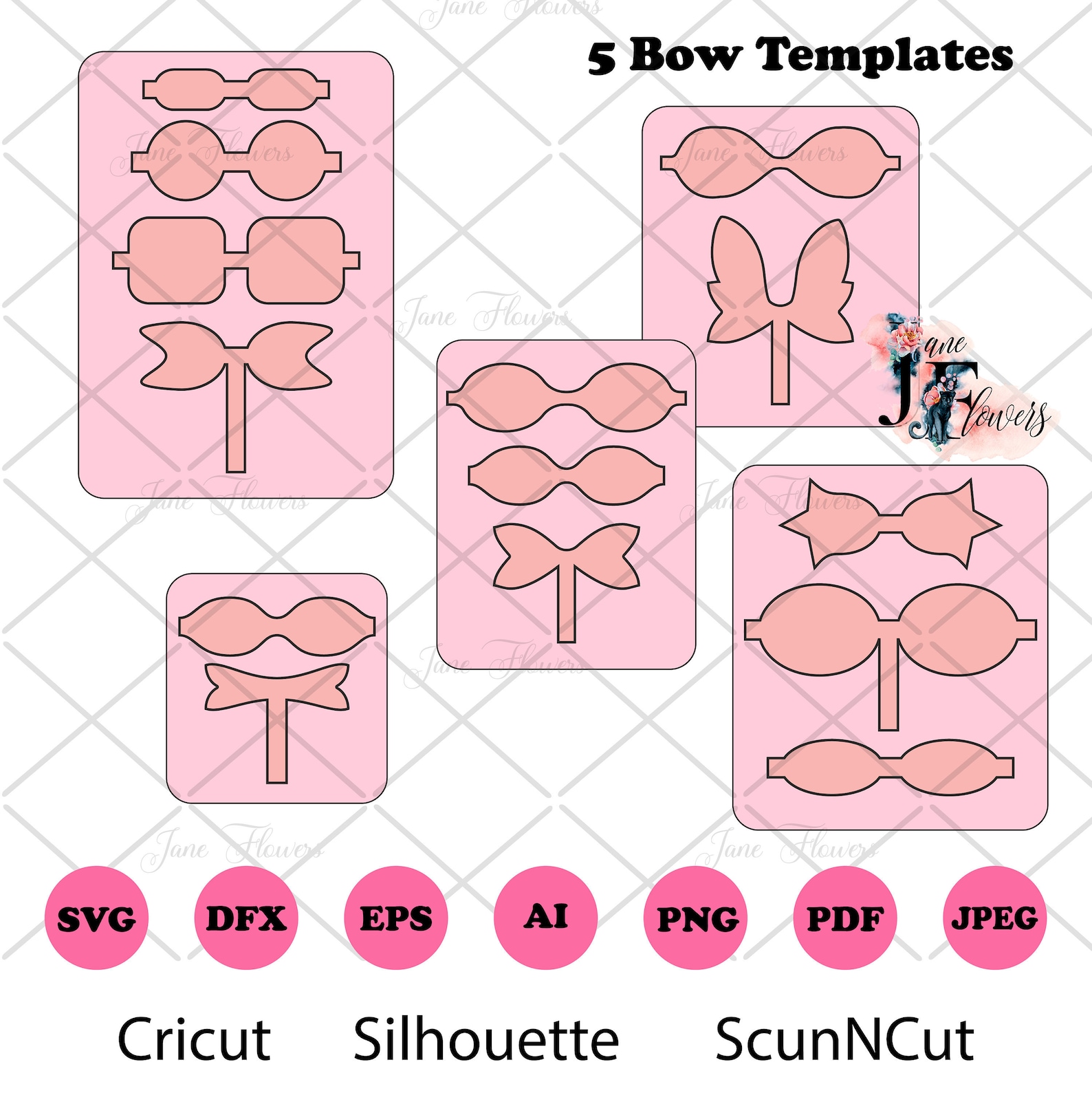 5 Faux Leather Bow Template Svg, Bow Pattern SVG BUNDLE for Cricut Set ...