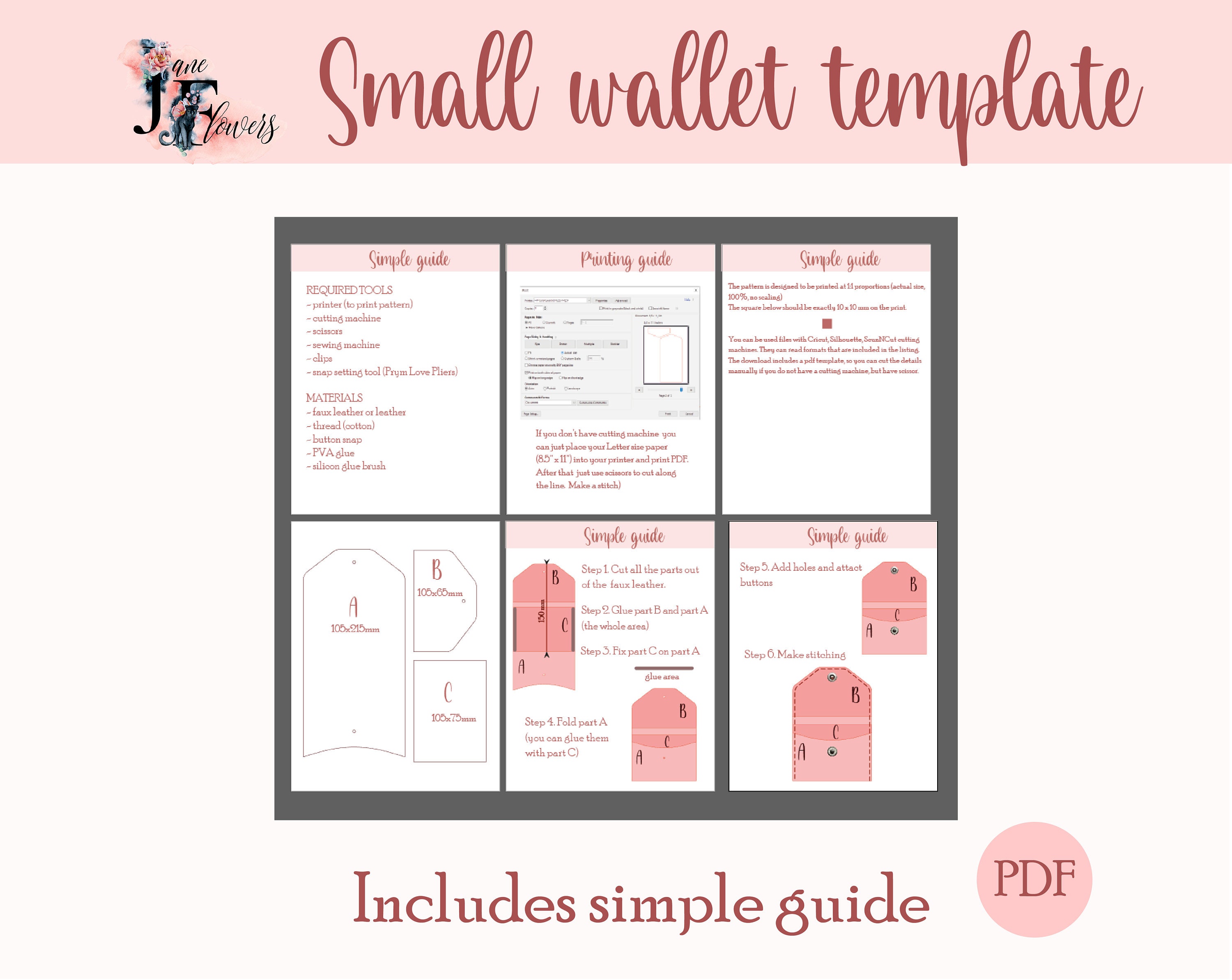 Wallet SVG Bundle for Cricut, Slim Purse Template Set, 4 Wallet Pattern ...