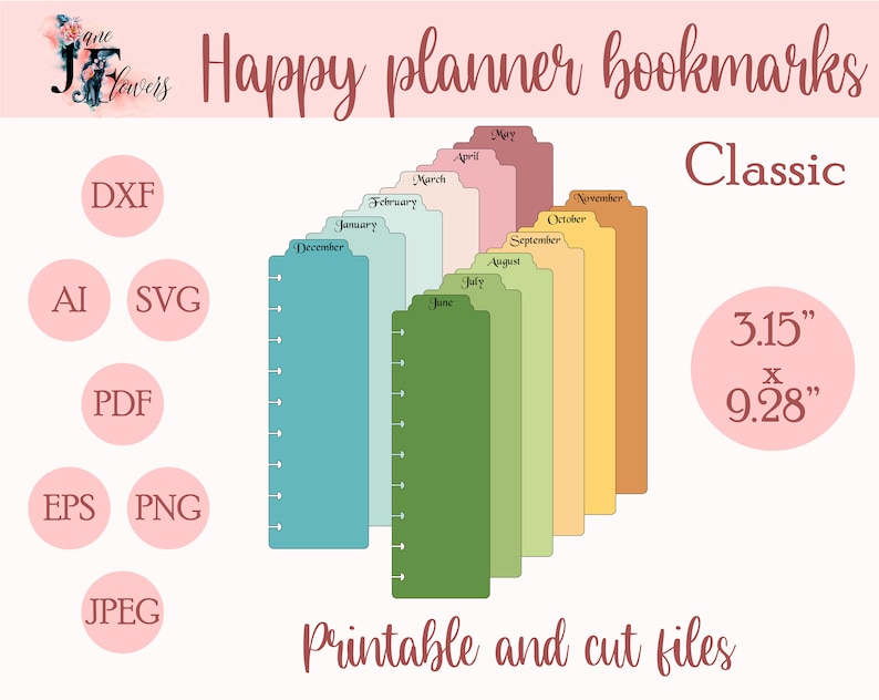 DIY Monthly Bookmarks for Classic Happy Planner Printable - Etsy