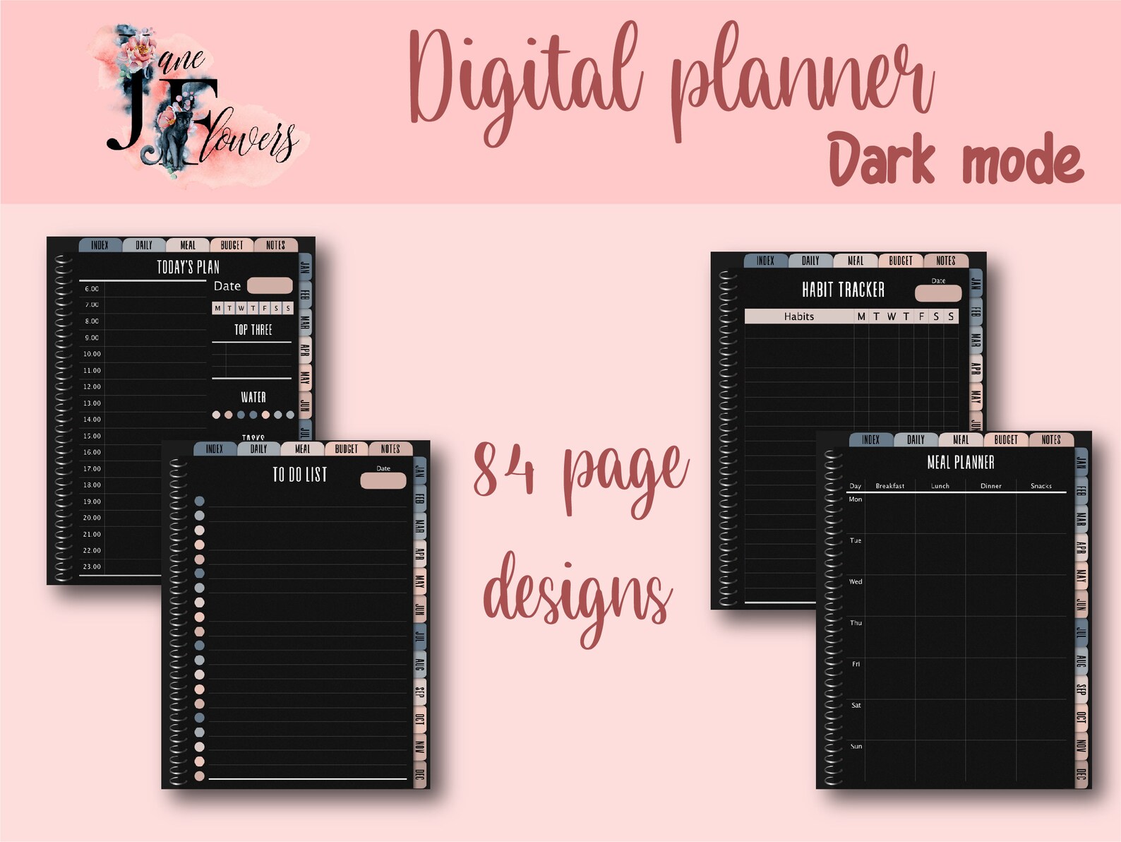 Undated Dark Mode Hyperlinked Digital Planner, Vertical Goodnotes ...