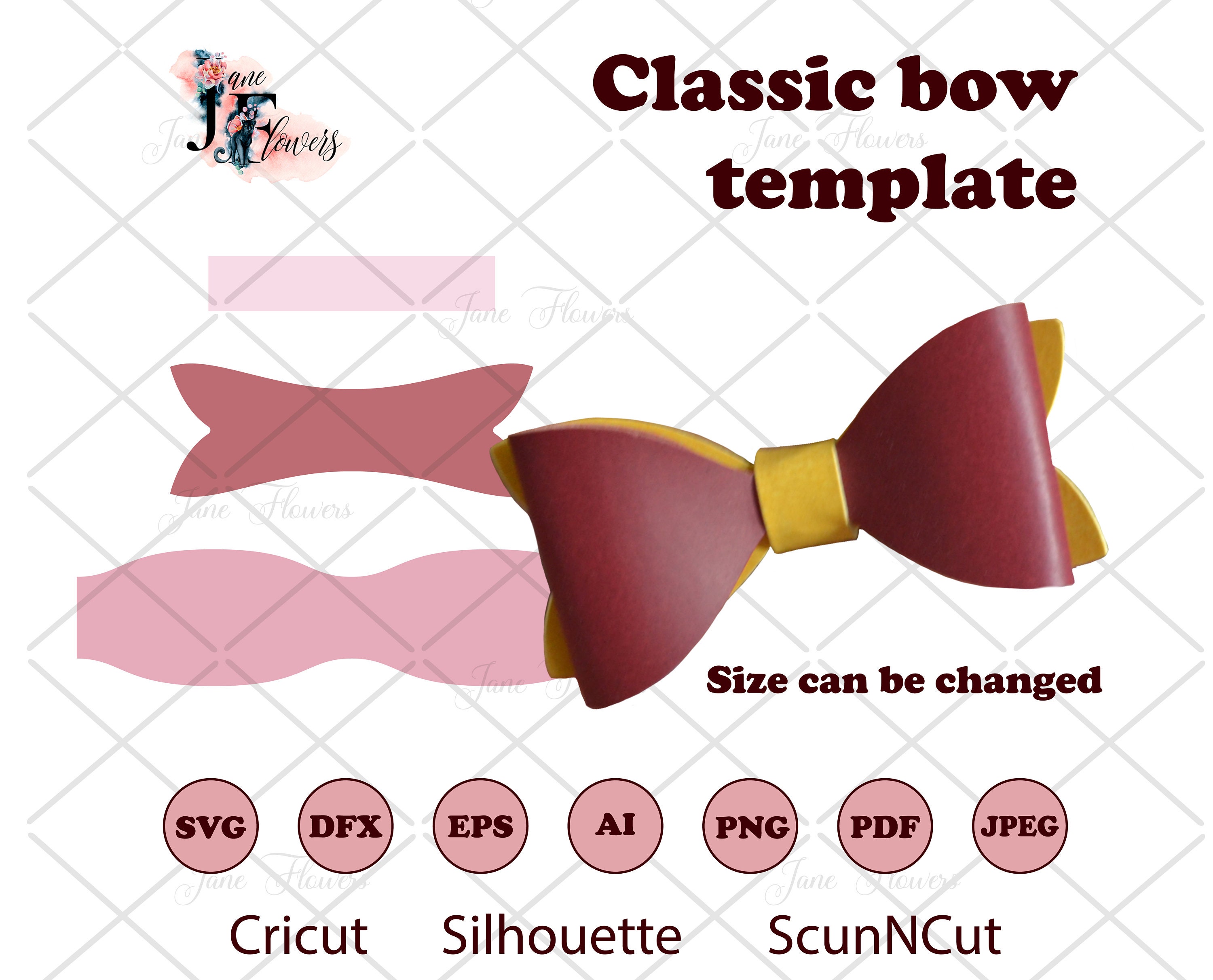 Classic Bow Template Svg, Bow Pattern, Hair Bow Svg, Bow Cut File, Hair ...