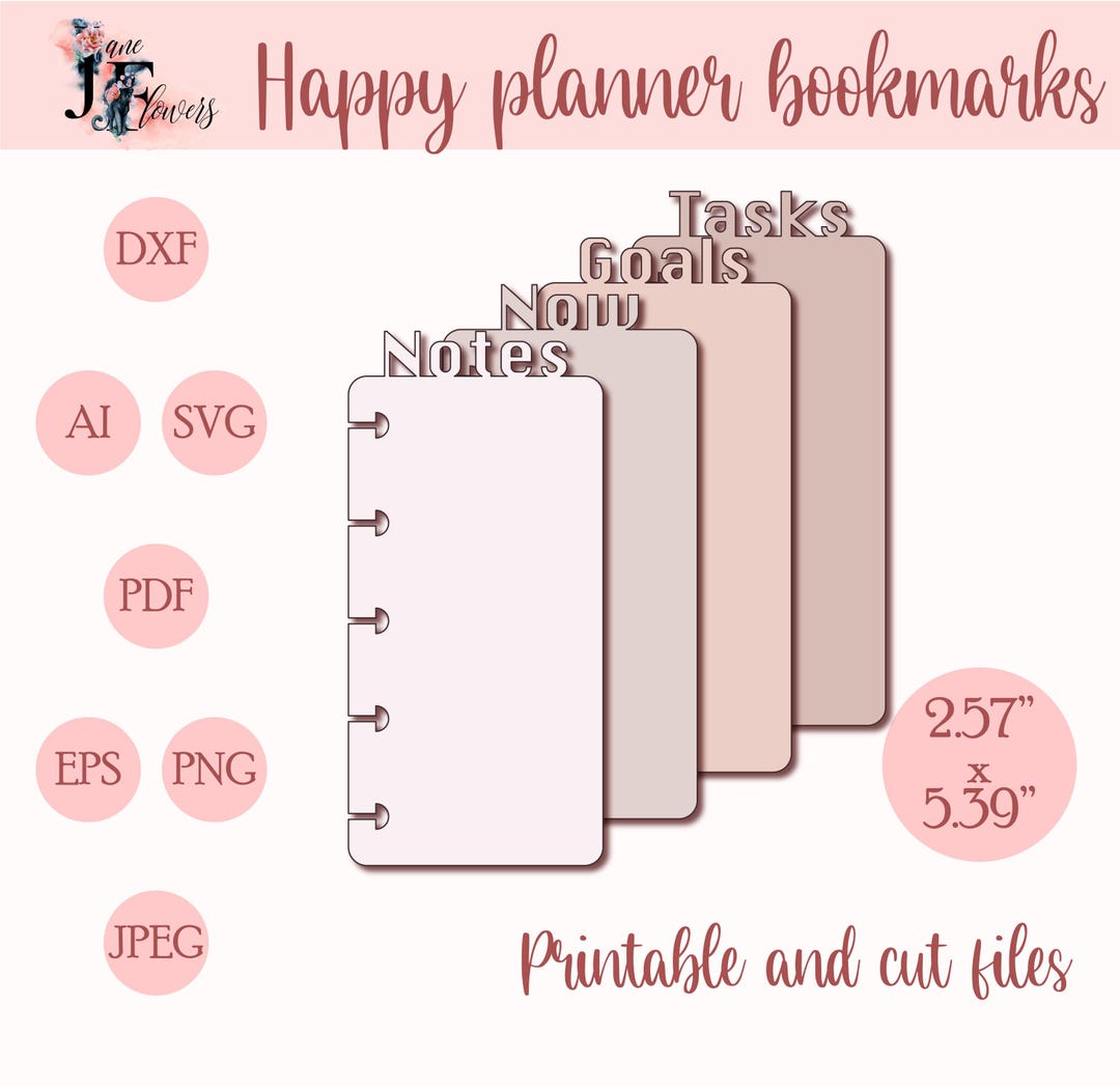 Happy Planner Bookmarks SVG Template: Disc Bound Page Markers (digital ...