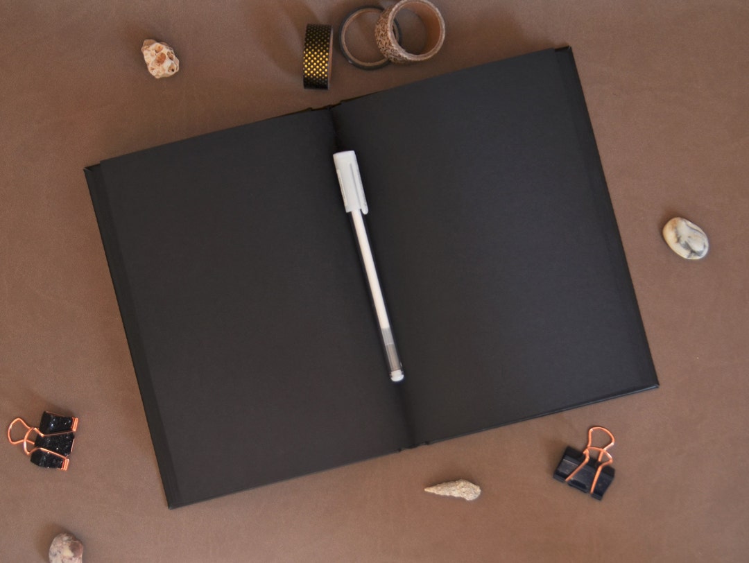 Black Paper Notebook, Blackout Aesthetic Journal Included White Ink Pen ...