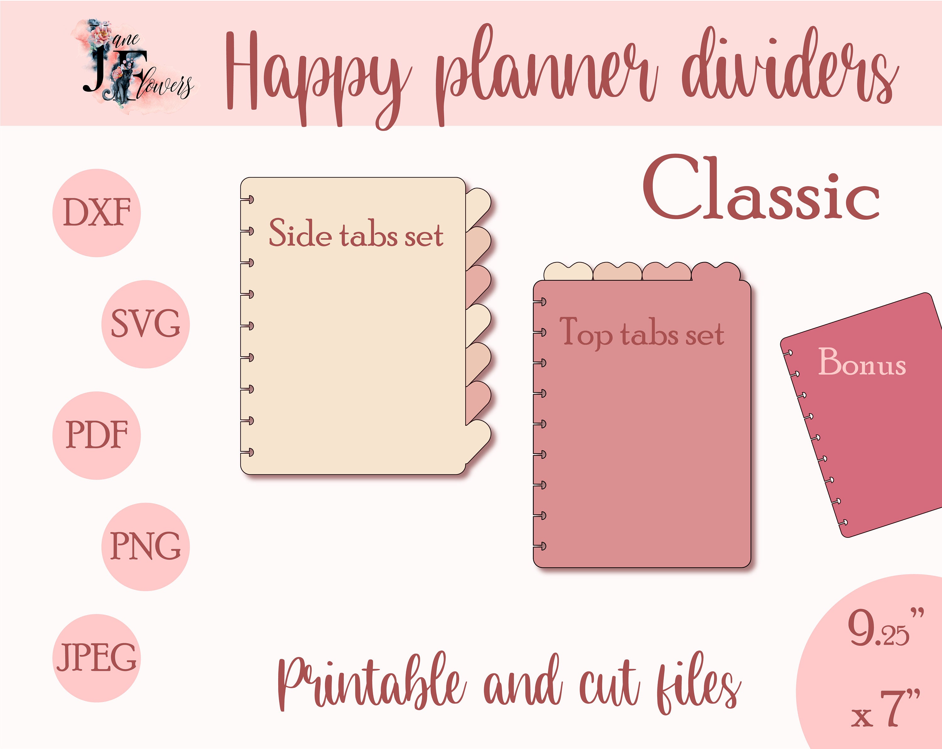 Classic Happy Planner Dividers SVG Top & Side Tabs (PDF, SVG, Cut Files ...