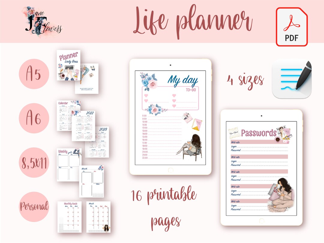 Undated Life Planner Printable Inserts With Year at a Glance, Monthly ...