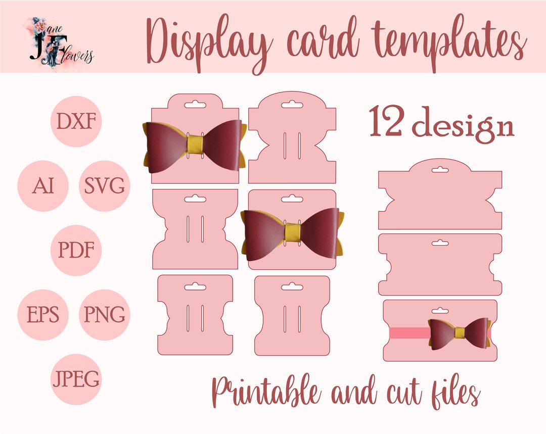 Cute Hair Bow Display Card Templates SVG, DIY Headband Holder Cut Files ...