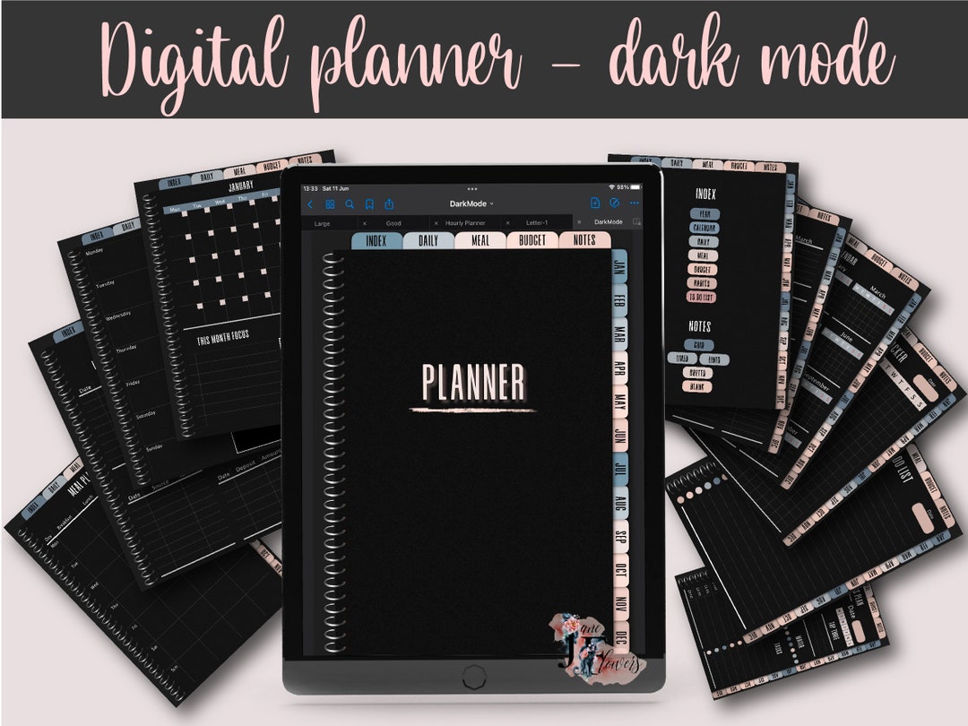 Undated Dark Mode Hyperlinked Digital Planner, Vertical Goodnotes ...