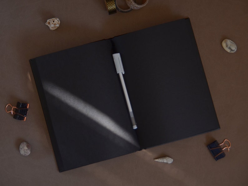 Black Paper Notebook, Blackout Aesthetic Journal Included White Ink Pen ...
