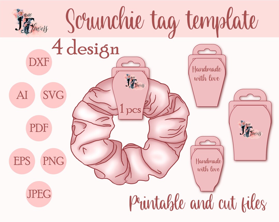 Scrunchie Display Card Template, Scrunchie Hang Tag SVG, Headband ...